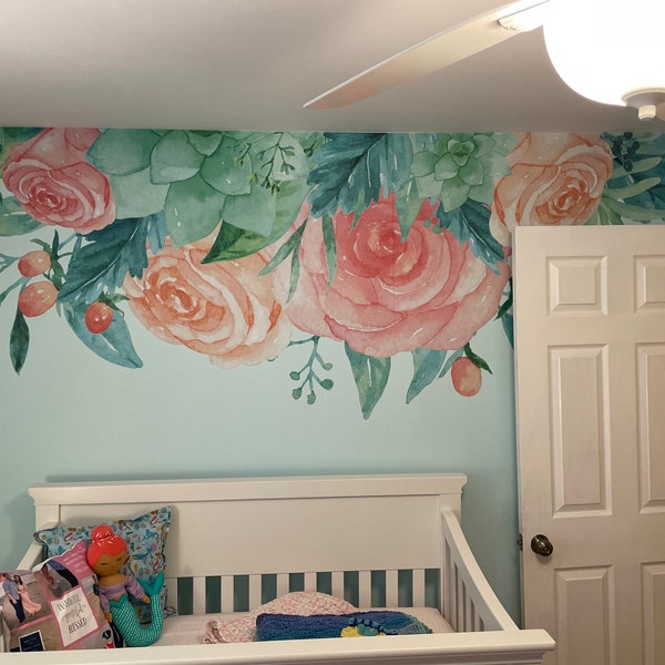 AILEEN Border Frame Nursery Decor Watercolor Flowers Pink Blue Pastel ...