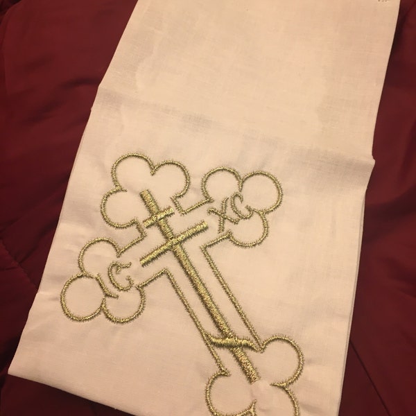 VINTAGE Hand-embroidered Orthodox Cross Cloth Basket Cover Christian ...