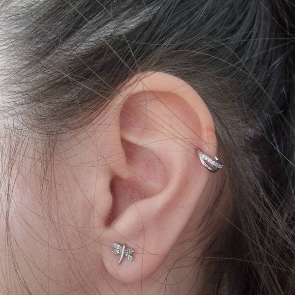 Paved Double Clicker Hoops, Nose Ring, Conch Hoop, Hoop Earring, 16G ...