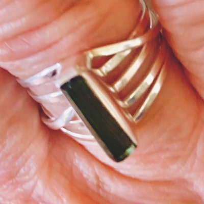 Raw Green Tourmaline Bar Ring, Pencil Stick Ring, Adjustable Tourmaline ...