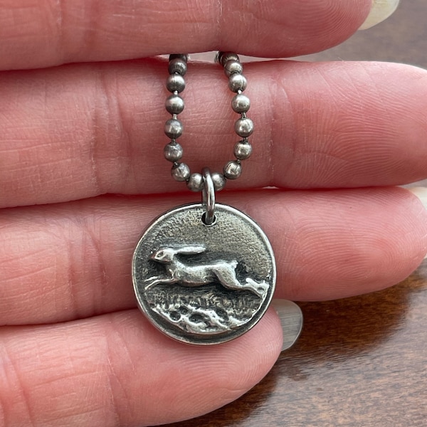 Running Rabbit Pendant, Bunny Charm, Rustic Handmade Pewter Jewelry ...