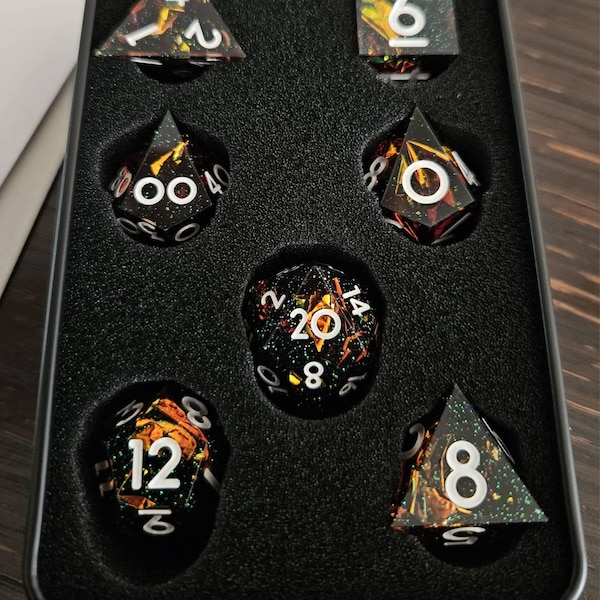 Handmade Blue Black DND D6, D20 Dice, Red Sharp Edge D&D Dice Set ...