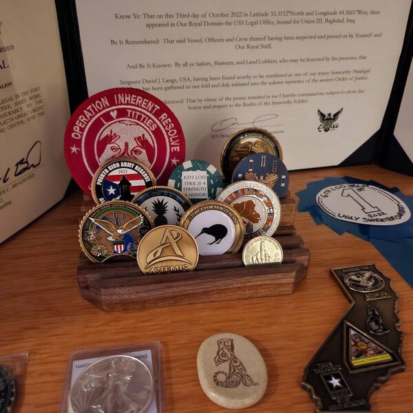 Challenge Coin Holder 2 Tier With Engraved Plaque. Black Walnut, Maple ...