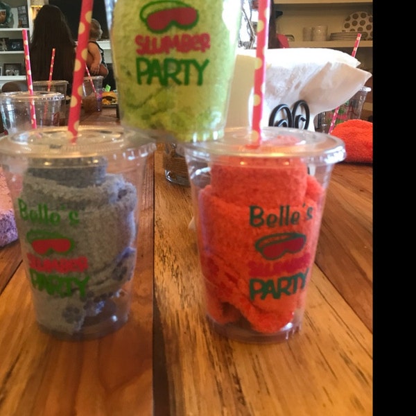 Slumber Party Cups PERSONALIZED NAME Sleepover Disposable With Lids ...