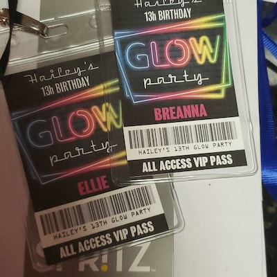 Neon Glow Party VIP Badge, Neon Glow Theme, Glow Party All Access Pass ...