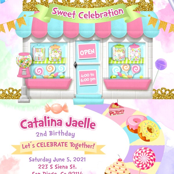 Candy Shop Invitation, Sweet Shop Birthday Party for Siblings ...