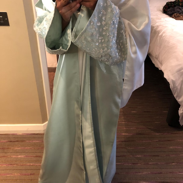 Luxury Embellished Sleeves Navy Abaya, Silk, Satin, Eid Gift, Ramadan ...