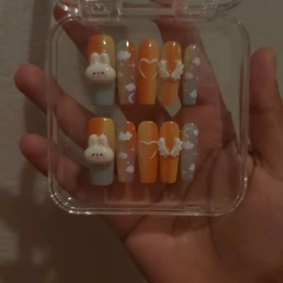 115 rainbow Bunny Kawaii Cute 3D Rabbits Charm Ombre Press on Nails ...