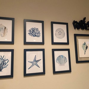 Blue Shell Wall Decor, Set of 3 Art Prints, Conch Shell, Starfish, Sand ...