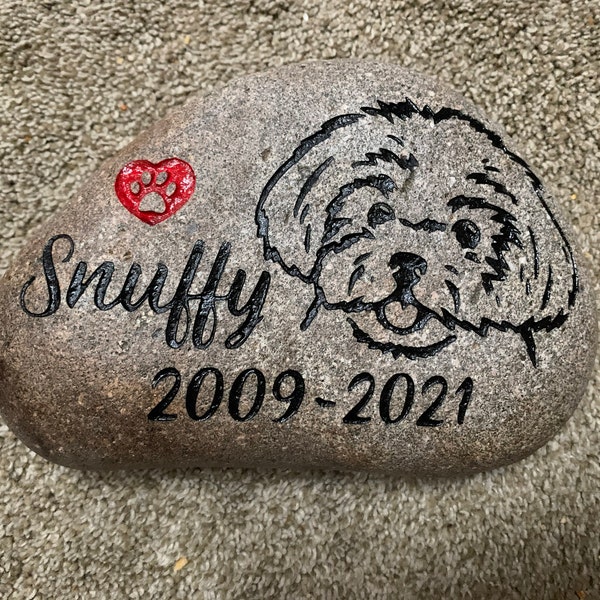 Pet Memorial Stone 9”/10” & 7”/8" Engraved Personalized Rock Stone ...