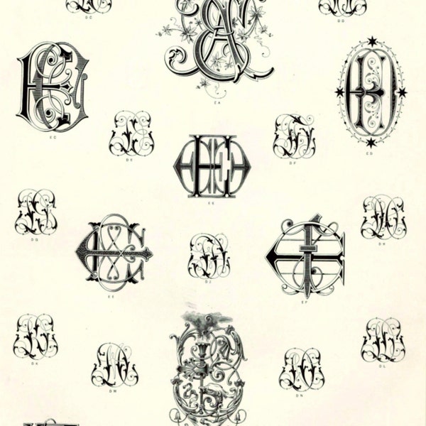 2000 Victorian Monograms,monogram Font,alphabet Illustration Heraldic ...