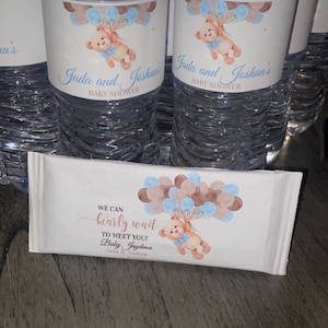 EDITABLE Teddy Bear Baby Shower Water Bottle Label, Boy Baby Shower ...