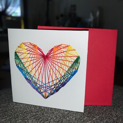 STRING HEART CARD / Purple, Mint, & Pink Heart on White - Etsy