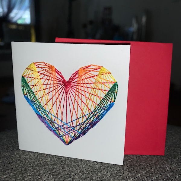 STRING HEART CARD / Purple, Mint, & Pink Heart on White - Etsy