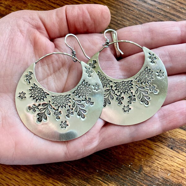 Boho Silver Hoops, Everyday Earrings, Dangle Earrings, Silver Earrings ...