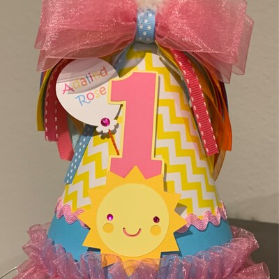 Sunshine Birthday Party Hat Candy Pink Sky Blue Orange and - Etsy