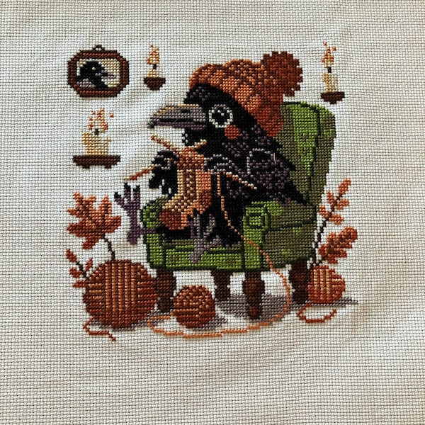 Knitting Raven Cross Stitch Pattern PDF - Instant Download, Witchcraft ...