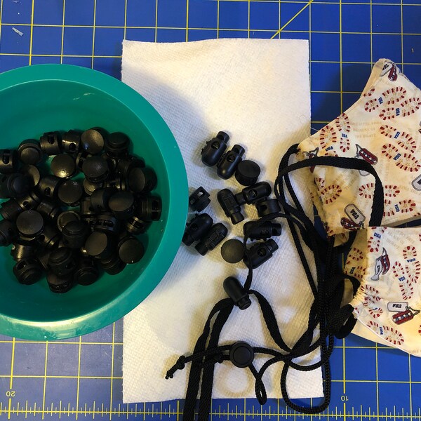 1 Dozen Black Plastic Oval Drawstring Cord Ends Adjuster for Face Masks ...