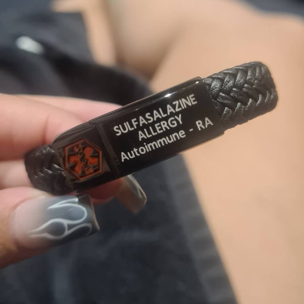 Red Medical Alert ID Bracelet With Soft Leather - Personalised, Any ...