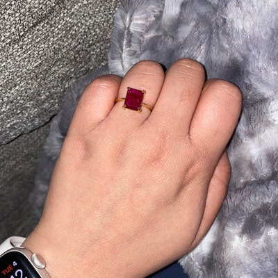 Emerald Cut Ruby Ring, Raw Ruby Ring in Sterling Silver, Ruby ...