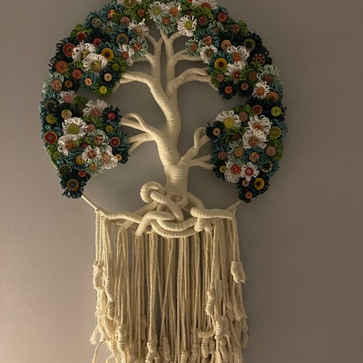 Large Tree of Life Macrame Wall Hanging With Flowers, Boho Wall Art ...