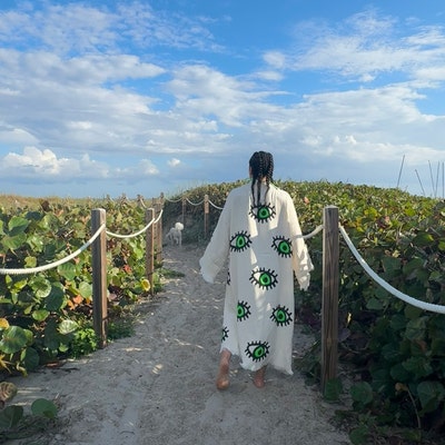 Turkish Cotton Green Evil Eye Kimono, Cardigan Robe, Evil Eye Ethnic ...