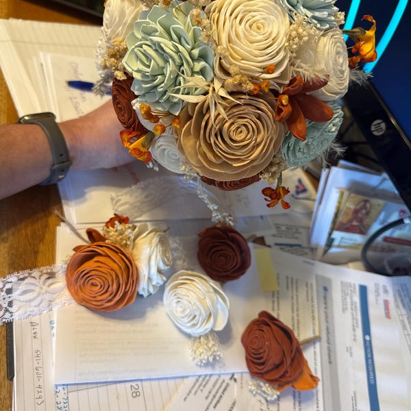 Wedding Bouquet, Bridal Bouquet, Sola Flower, Wedding Flower, Wooden ...