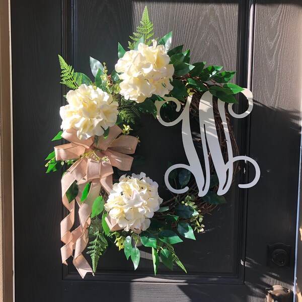 Hydrangea Wreath for Front Door, Farmhouse Decor, Spring Wreath, Summer ...