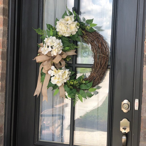 Hydrangea Wreath for Front Door, Farmhouse Decor, Spring Wreath, Summer ...