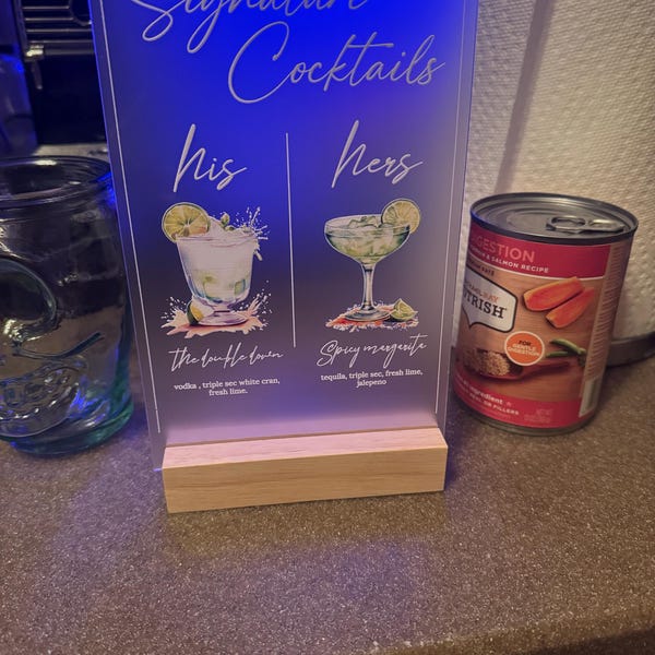 Personalized Bar Menu, Acrylic Cocktail Recipe Sign, Signature Cocktail ...