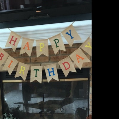 Happy Birthday Burlap Banner Happy Birthday Bunting Happy - Etsy