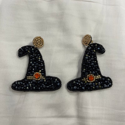 Beaded Witch Hat Earrings, Halloween Earrings, Halloween Jewelry, Witch ...