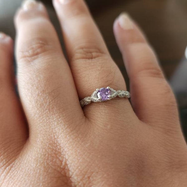 Sparkling Amethyst Ring-dainty 925 Silver Amethyst Ring-natural ...