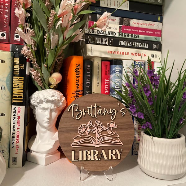 Personalized Library Sign, Book Shelf Decor, Gift for Book Lover ...