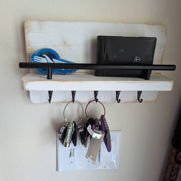 Key Holder and Mail Shelf - Entryway Decorative Wooden Wall Organizer ...