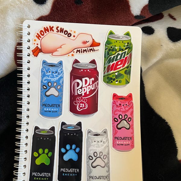 Cute Meowntain Mew Sticker | Cat Soda Sticker | Water Resistant Sticker ...