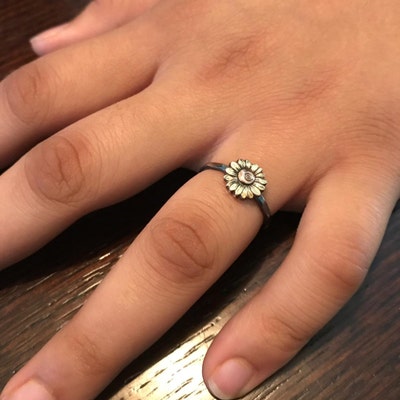 Sunflower Ring, Stack Ring, Flower Stack Ring, Flower Ring, Silver Stack Ring, Sunflower Stack ...