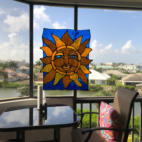 Sun With Blue Stained Glass Window Cling - Etsy