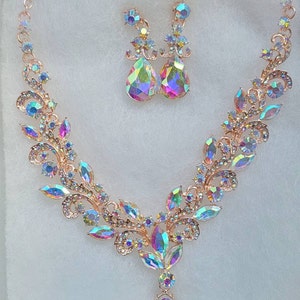 Ab Rhinestone Necklace Iridescent Necklace and Earrings Set - Etsy