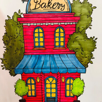 Storefronts Coloring Printables Building Shops Procreate - Etsy