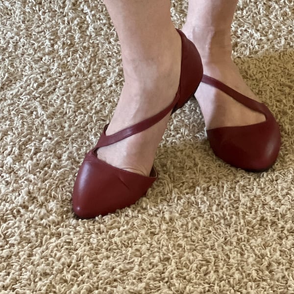 Handmade Women Flat Red Leather Retro Shoes,slip on Sandals, Leather ...