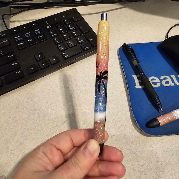 Rainbow Ombre Glitter Beach Pens, Custom Ink Joy Gel Pens, Beach ...