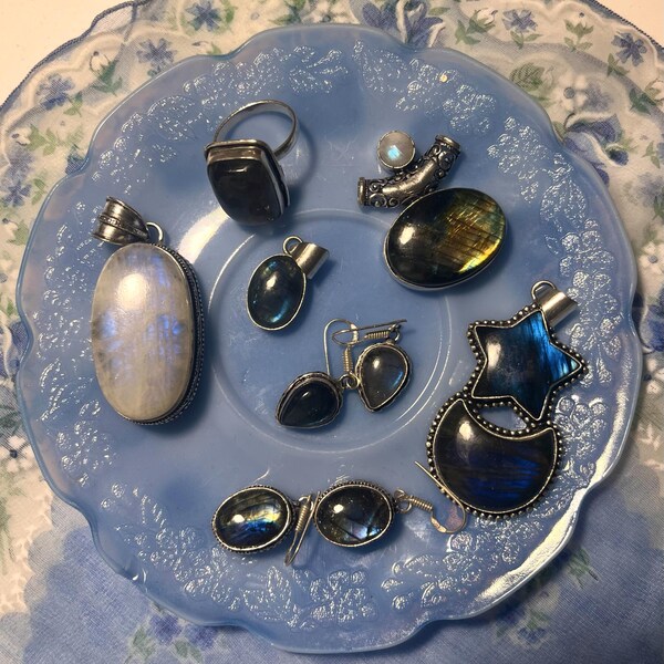 Rainbow Solar Slice Moon & Star Shape Gemstone Pendant, Vintage Style ...