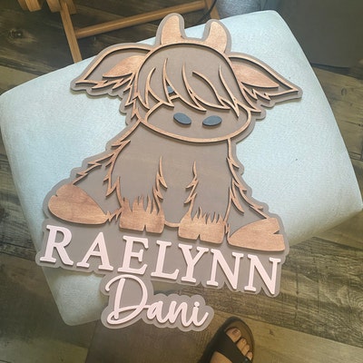 Highland Cow Name Sign, Personalized Name Sign, Highland Cow, Boho Sign ...