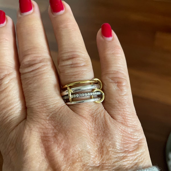 5 Set Diamond Band Ring, Interlocking Multi Bands Diamond Ring, Solid ...