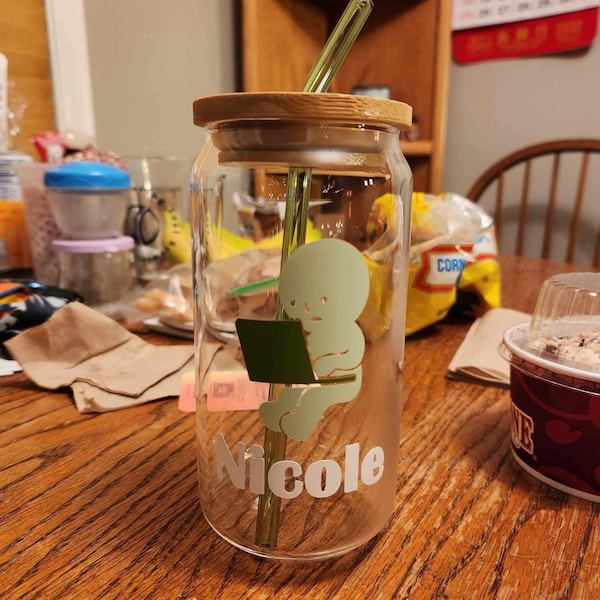 Smiski Laptop Inspired Glass Cup, Coffee Glass, Smiski Customs, Blind ...