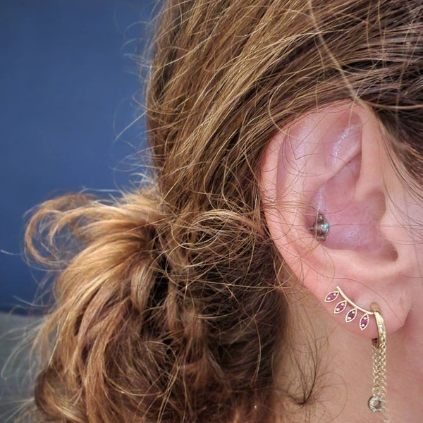 Mother of Pearl Flat Square Shaped 14K Solid Gold Lobe, Inner Conch ...