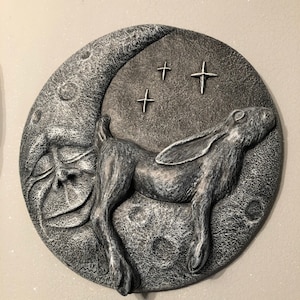 Moon Lazing Hare Wall Hanging Plaque Indoor or Outdoor Garden Ornament ...