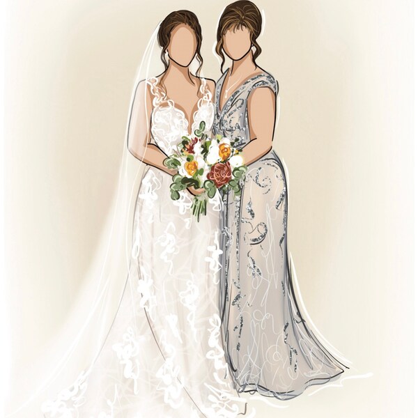 Mother of the Bride Illustration/ Mother of the Groom Illustration With ...