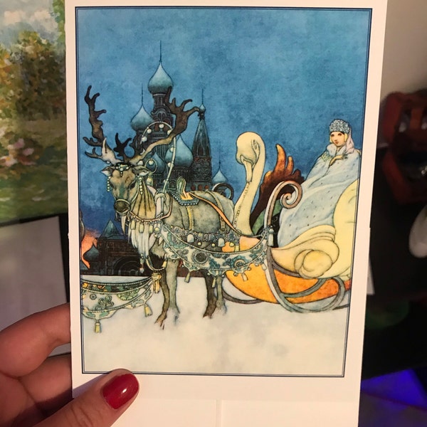 Snow Queen Card - Russian Princess Reindeer Sleigh - Repro Charles ...
